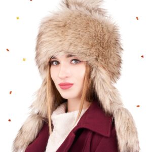 Futrzane Classic Ear Flaps Hat - Fur Trapper Hat for Women - Winter Ushanka Hat (One Size, Gold Classic)