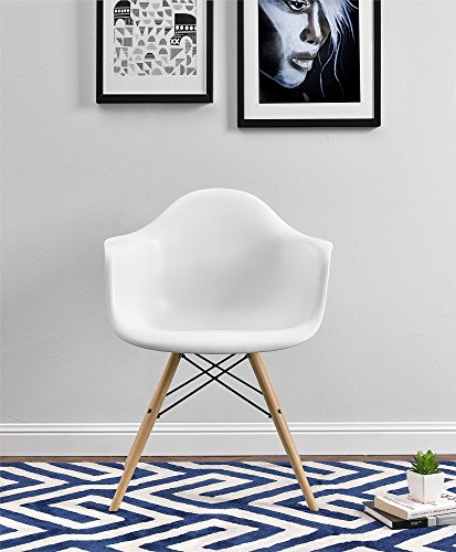 DHP Mid Century Modern Chair with Wood Legs, White