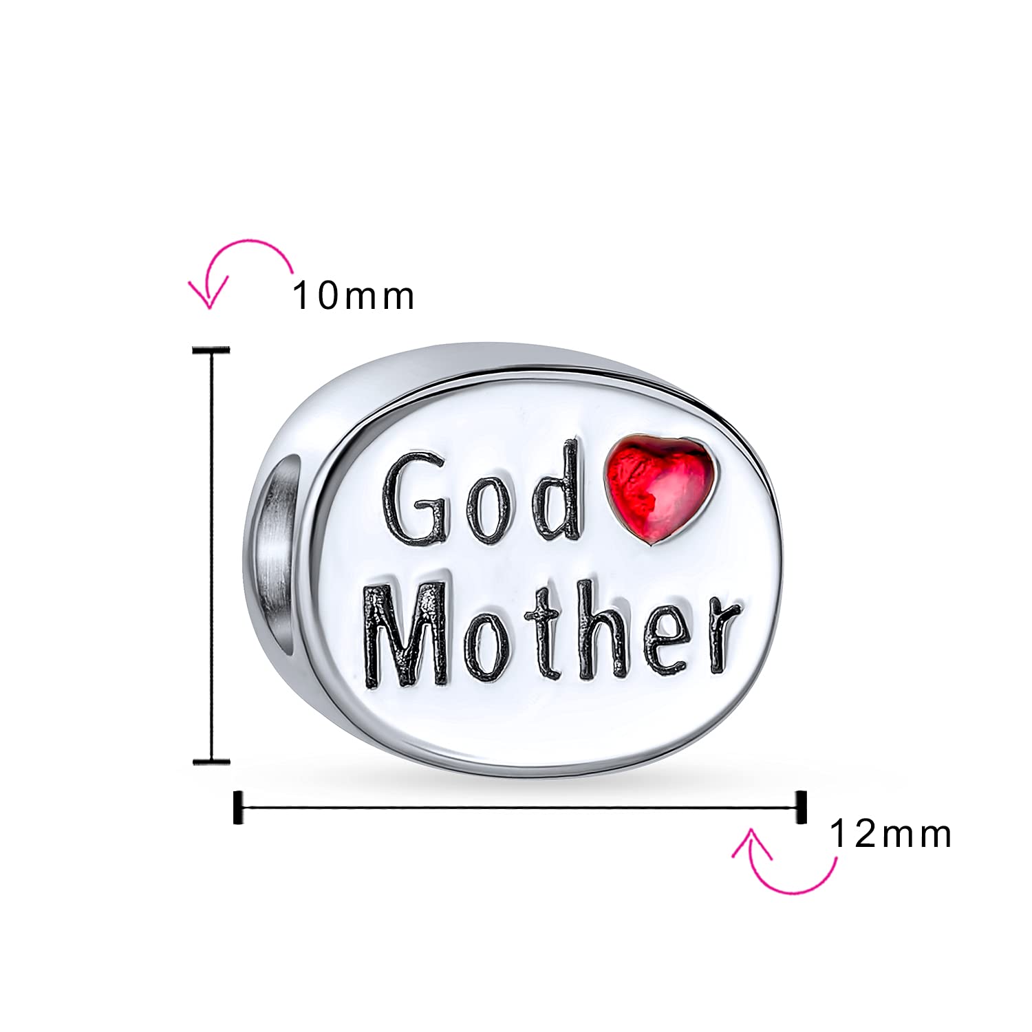 Love Red Heart Oval Two Sided Words I Love God Mother Charm Bead For Women .925 Sterling Silver Fits European Bracelet