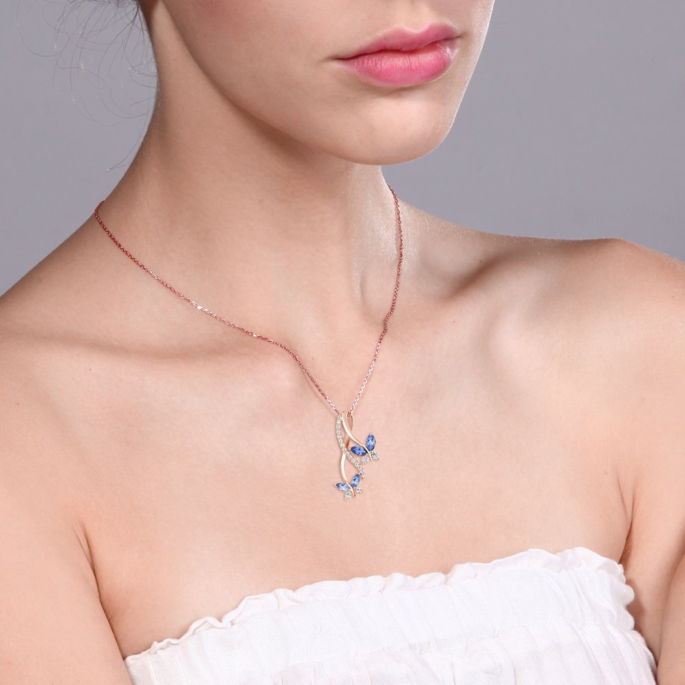 Gem Stone King 925 Sterling Silver Blue Tanzanite Necklace | Butterfly Infinity Pendant Necklace for Women | 1.21 Cttw | December Gemstone Birthstone | with 18 Inch Silver Chain