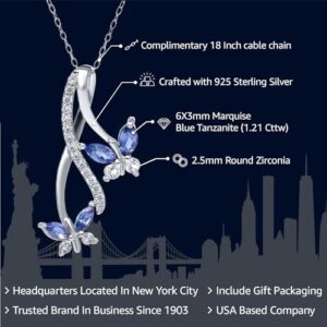 Gem Stone King 925 Sterling Silver Blue Tanzanite Necklace | Butterfly Infinity Pendant Necklace for Women | 1.21 Cttw | December Gemstone Birthstone | with 18 Inch Silver Chain