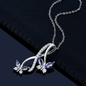 Gem Stone King 925 Sterling Silver Blue Tanzanite Necklace | Butterfly Infinity Pendant Necklace for Women | 1.21 Cttw | December Gemstone Birthstone | with 18 Inch Silver Chain