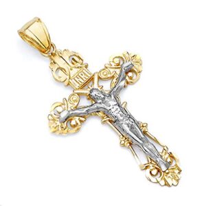 wellingsale 14k two 2 tone white and yellow gold polished religious catholic gothic crucifix charm pendant