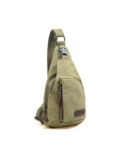 modelshow canvas casual outdoor sports unbalance backpack crossbody sling bag chest bag for men (army green, medium)