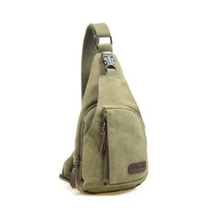 Modelshow Canvas Casual Outdoor Sports Unbalance Backpack Crossbody Sling Bag Chest Bag for Men (Army Green, Medium)