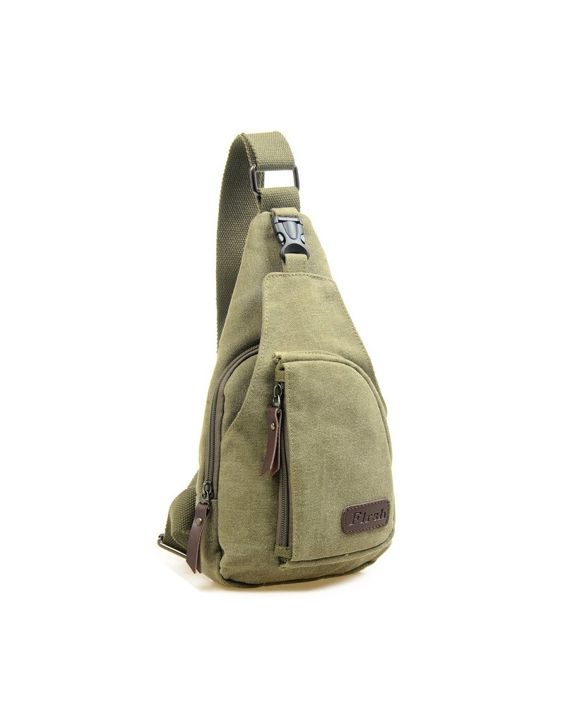 Modelshow Canvas Casual Outdoor Sports Unbalance Backpack Crossbody Sling Bag Chest Bag for Men (Army Green, Medium)