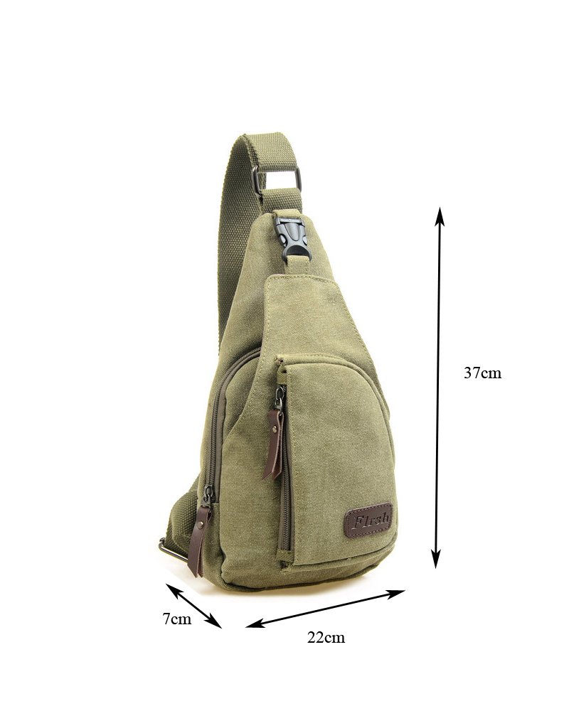 Modelshow Canvas Casual Outdoor Sports Unbalance Backpack Crossbody Sling Bag Chest Bag for Men (Army Green, Medium)