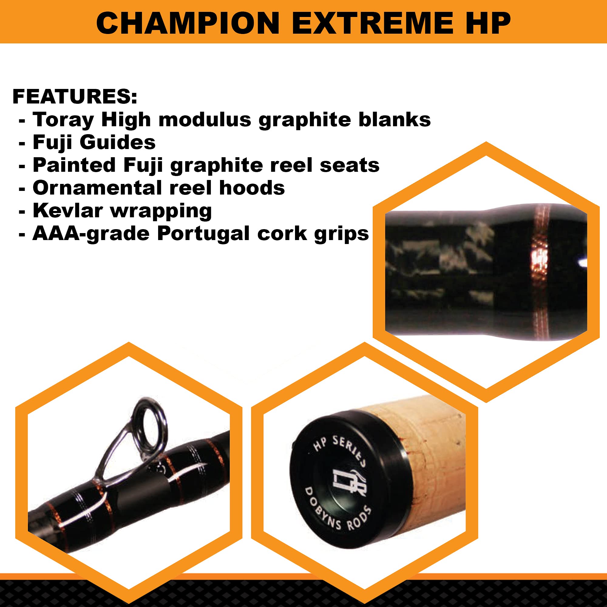 Dobyns Rods Champion Extreme HP Series 7’4” Casting Bass Fishing Rod DX746C | Heavy Flip Fast Action | Modulus Graphite Blank w/ Kevlar Wrap | Baitcasting | Line 15-30lb Lure 3/8 -2oz