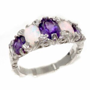 letsbuygold 925 sterling silver real genuine amethyst and opal womens band ring - size 11