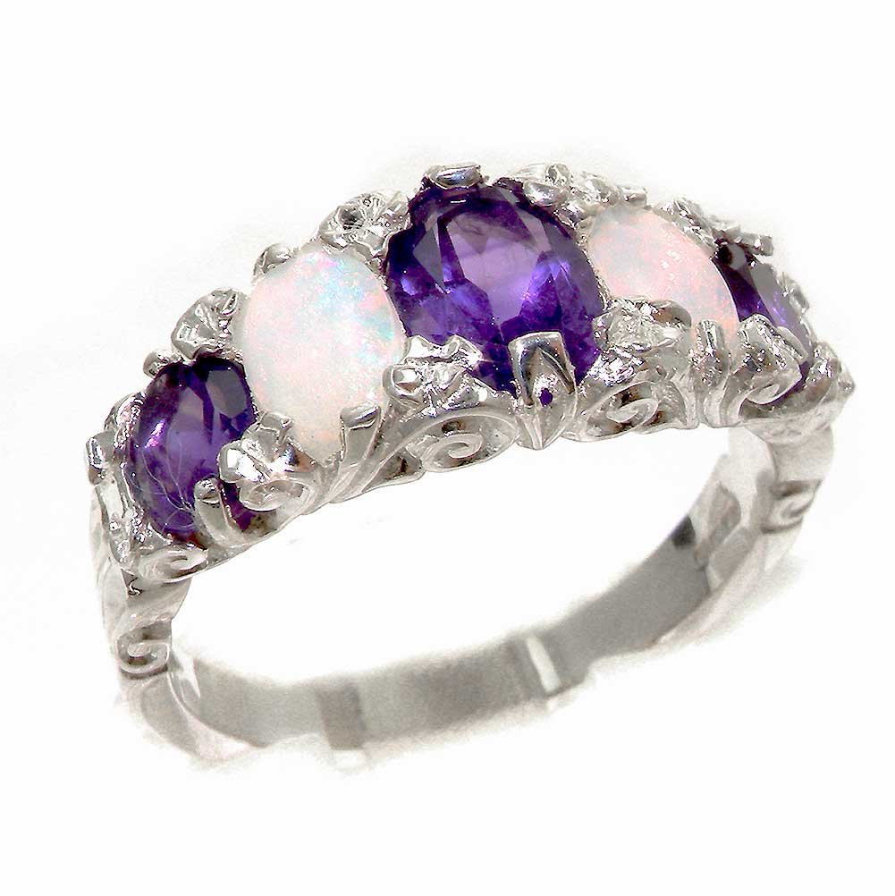 LetsBuyGold 925 Sterling Silver Natural Amethyst and Opal Womens Promise Ring - Size 9.5