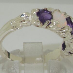 LetsBuyGold 925 Sterling Silver Natural Amethyst and Opal Womens Promise Ring - Size 9.5