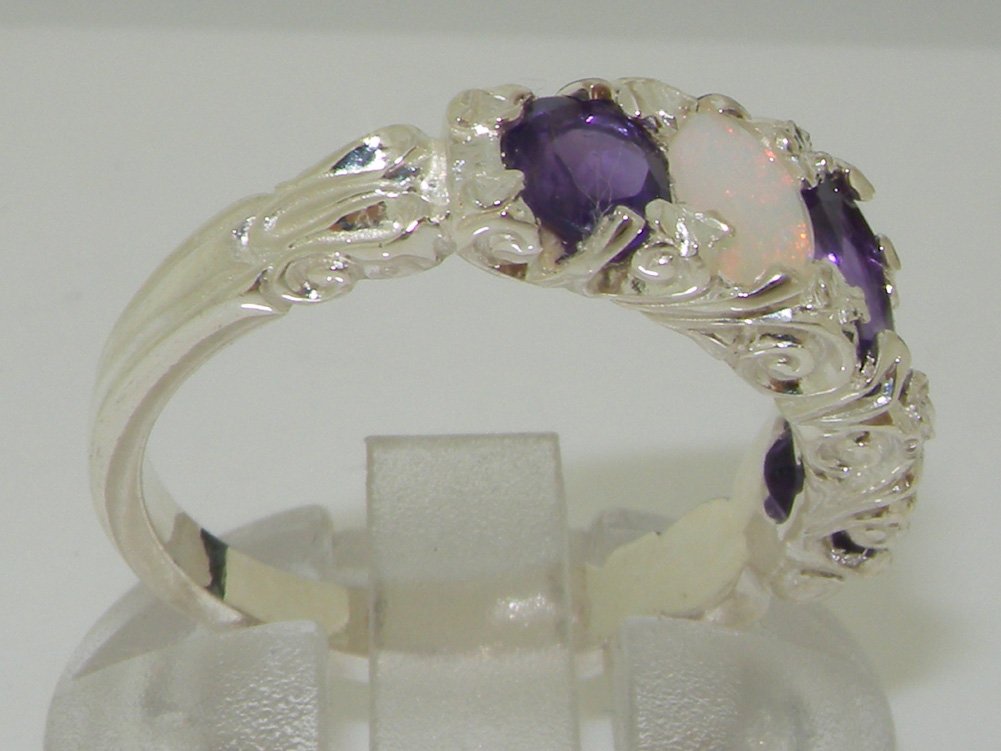 LetsBuyGold 925 Sterling Silver Natural Amethyst and Opal Womens Promise Ring - Size 9.5