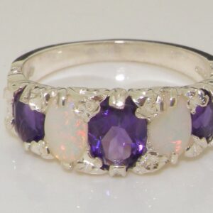 LetsBuyGold 925 Sterling Silver Natural Amethyst and Opal Womens Promise Ring - Size 9.5