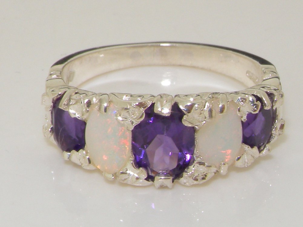 LetsBuyGold 925 Sterling Silver Natural Amethyst and Opal Womens Promise Ring - Size 9.5