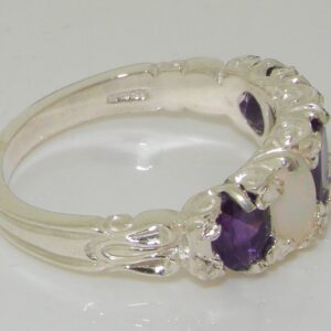 LetsBuyGold 925 Sterling Silver Natural Amethyst and Opal Womens Promise Ring - Size 9.5