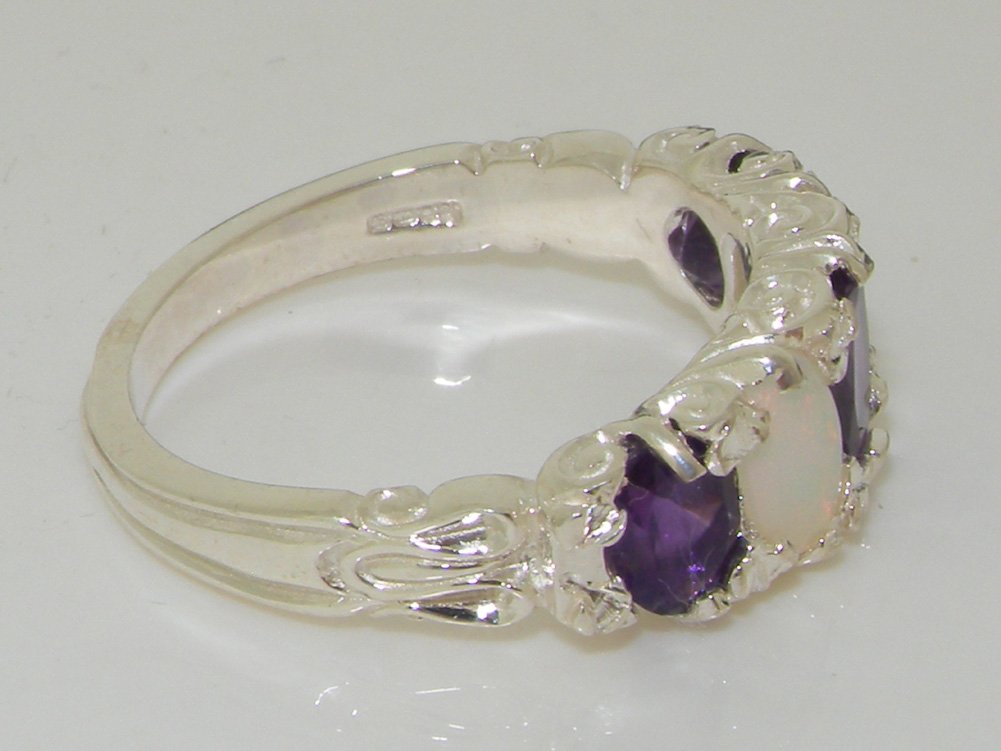 LetsBuyGold 925 Sterling Silver Natural Amethyst and Opal Womens Promise Ring - Size 9.5