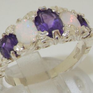 LetsBuyGold 925 Sterling Silver Natural Amethyst and Opal Womens Promise Ring - Size 9.5