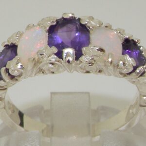 LetsBuyGold 925 Sterling Silver Natural Amethyst and Opal Womens Promise Ring - Size 9.5