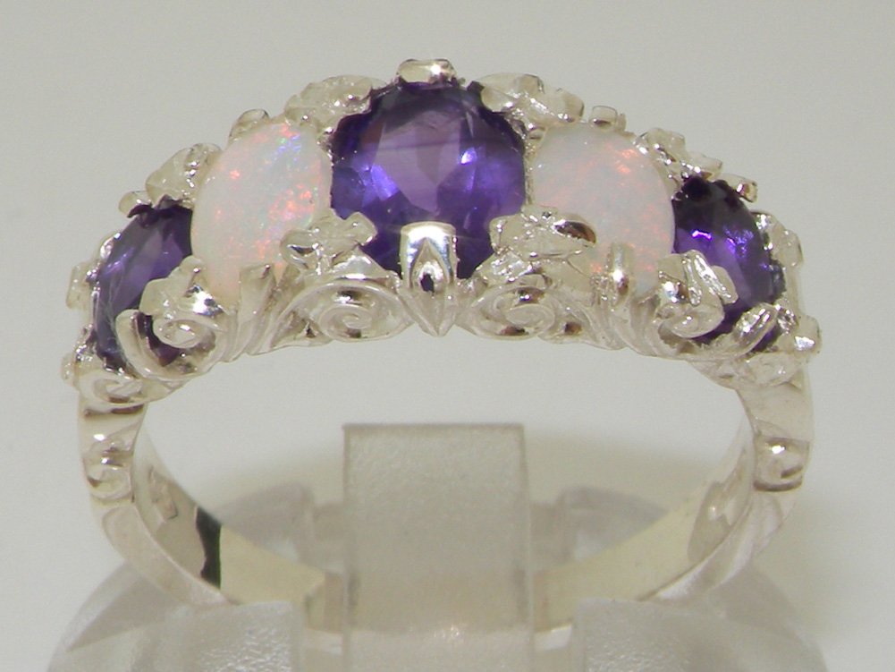 LetsBuyGold 925 Sterling Silver Natural Amethyst and Opal Womens Promise Ring - Size 9.5