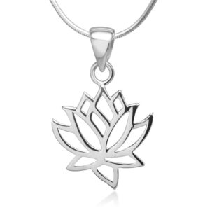 chuvora 925 sterling silver open lotus flower pendant necklace for women, italian silver chain 18 inches