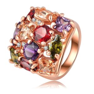 square 18k gold plated leaves multi-color zirconia crystal az0284r ring (sizes 9)