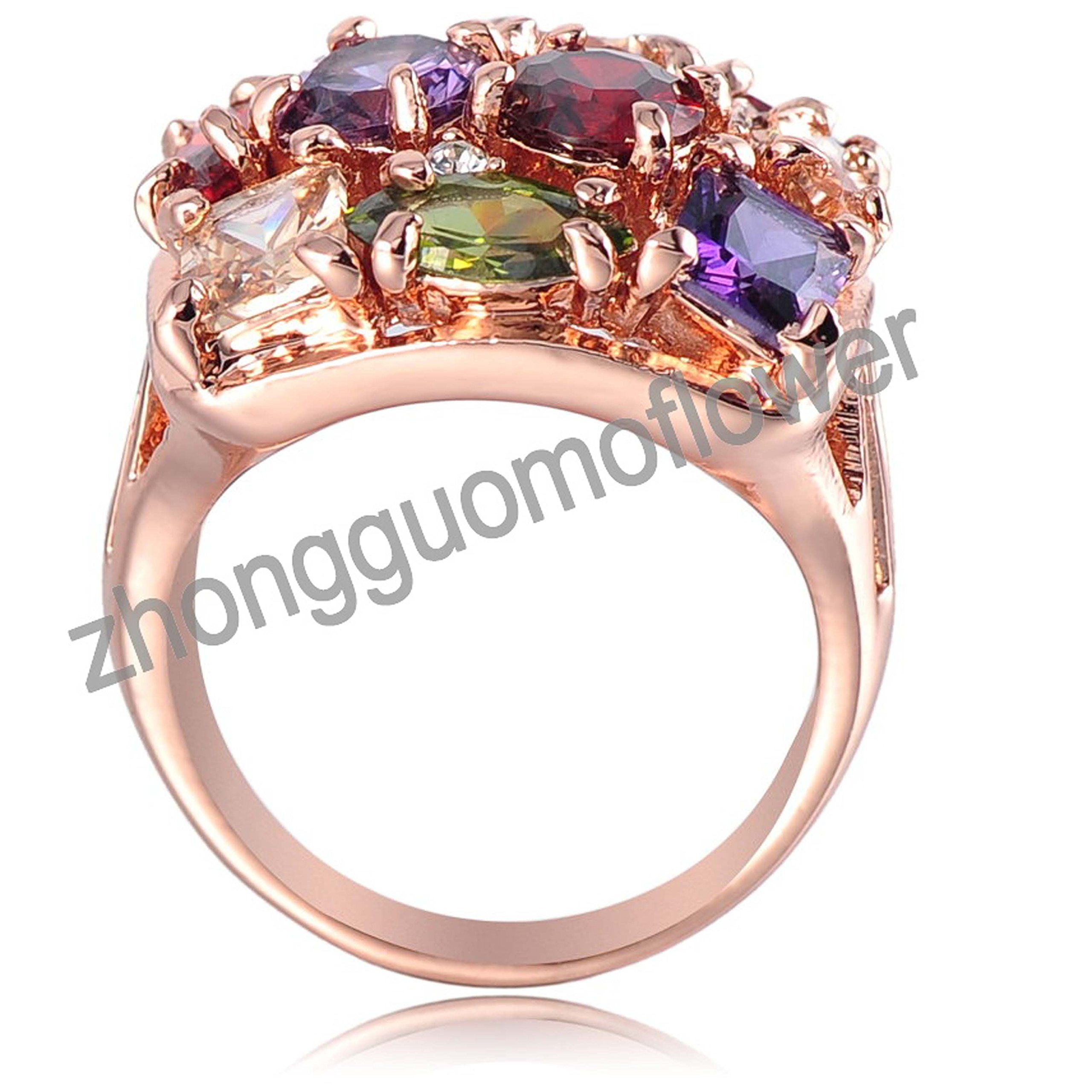 Square 18k Gold Plated Leaves Multi-color Zirconia Crystal Az0284r Ring (Sizes 9)