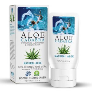 aloe cadabra natural water based personal lubricant and vaginal moisturizer, organic aloe lube for men, women and couples, non-staining, ph balanced (unscented 2.5 ounces, 1 pack)