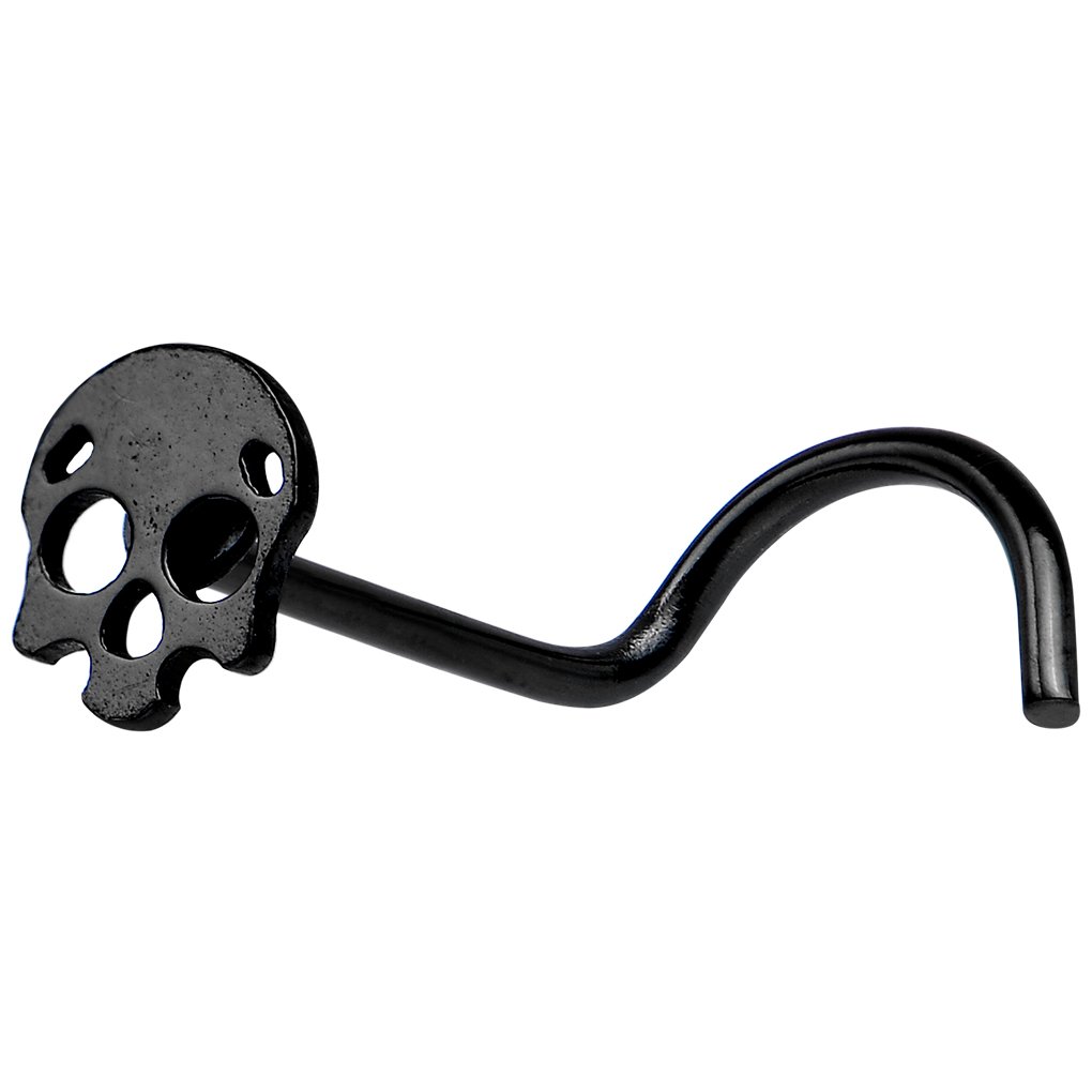 Body Candy Nose Ring Unisex Black Anodized Titanium Skull Nose Stud Piercing 20 Gauge Nose Screw