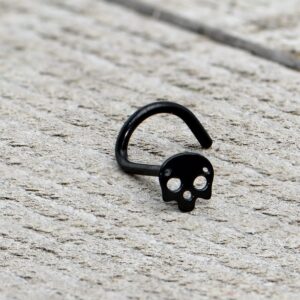 Body Candy Nose Ring Unisex Black Anodized Titanium Skull Nose Stud Piercing 20 Gauge Nose Screw