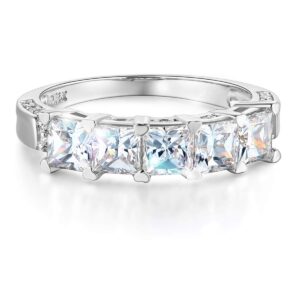 wellingsale ladies solid 14k white gold polished cz cubic zirconia princess cut five 5 stone anniversary wedding band - size 8.5