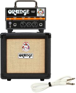 orange micro dark terror hybrid amp head mini stack combo w/ cabinet and speaker cable, black