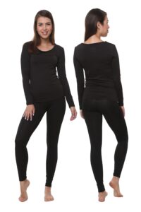 women thermal set, lightweight ultra soft fleece shirt and tights,black,medium