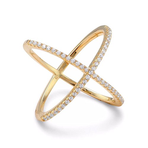 AzureBella Jewelry Criss Cross X Design Ring Gold-plated Sterling Silver with Cubic Zirconia