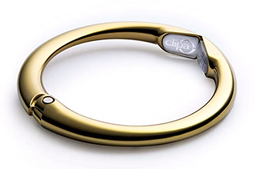 Clipa Bag Hanger - Polished Gold PVD - The Ring That Opens Into a Hook and Hangs in Just 1/2" of Space, Holds 33 lbs., 3 yr. Warranty