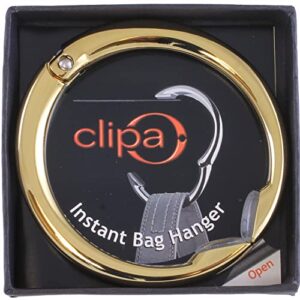 Clipa Bag Hanger - Polished Gold PVD - The Ring That Opens Into a Hook and Hangs in Just 1/2" of Space, Holds 33 lbs., 3 yr. Warranty