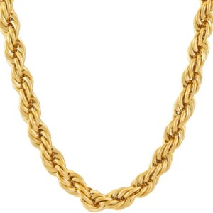 lifetime jewelry 7mm rope chain necklace 24k real gold plated for men and women (22 inches, 1 - gold plated, 1)