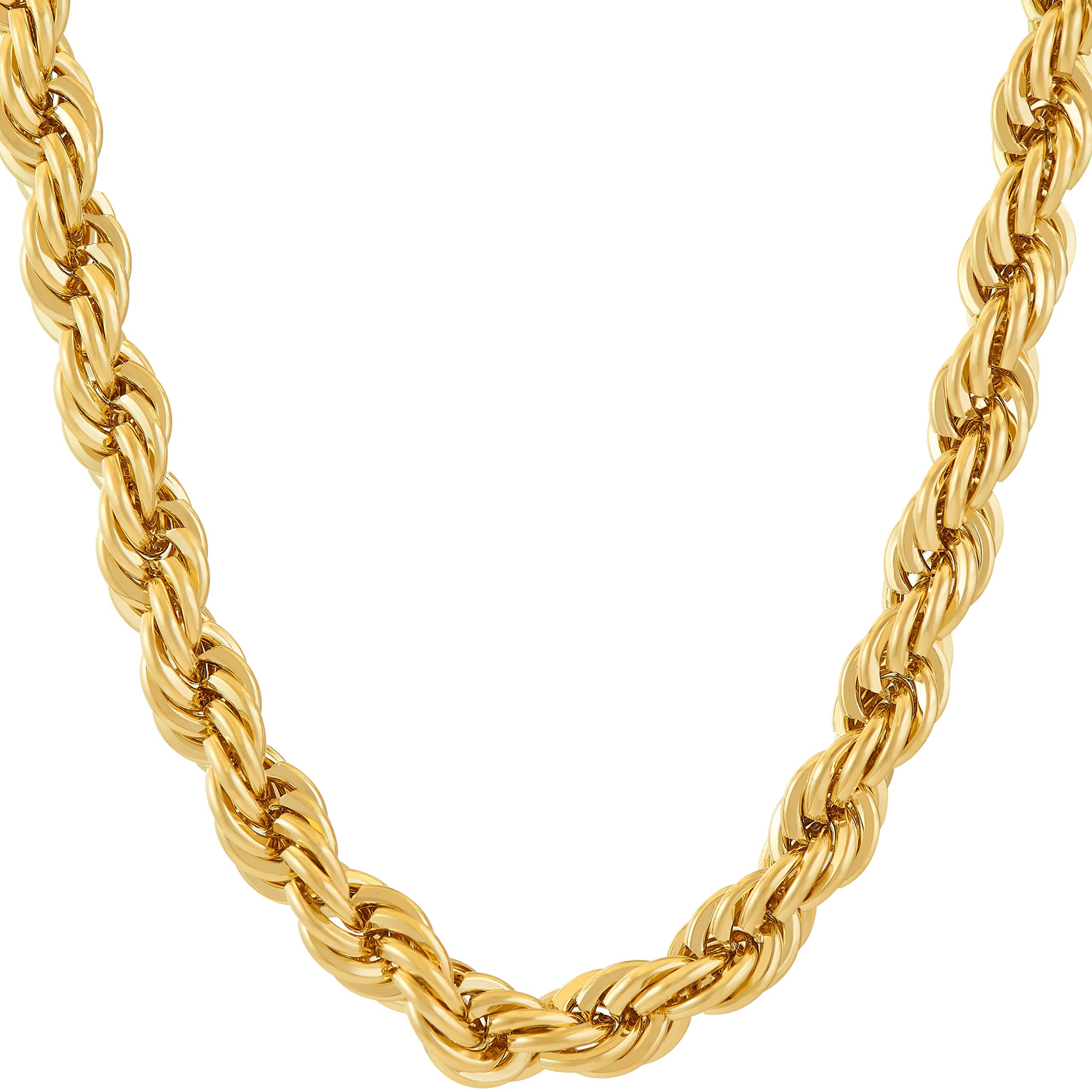 LIFETIME JEWELRY 7mm Rope Chain Necklace 24k Real Gold Plated for Men and Women (22 inches, 1 - Gold Plated, 1)