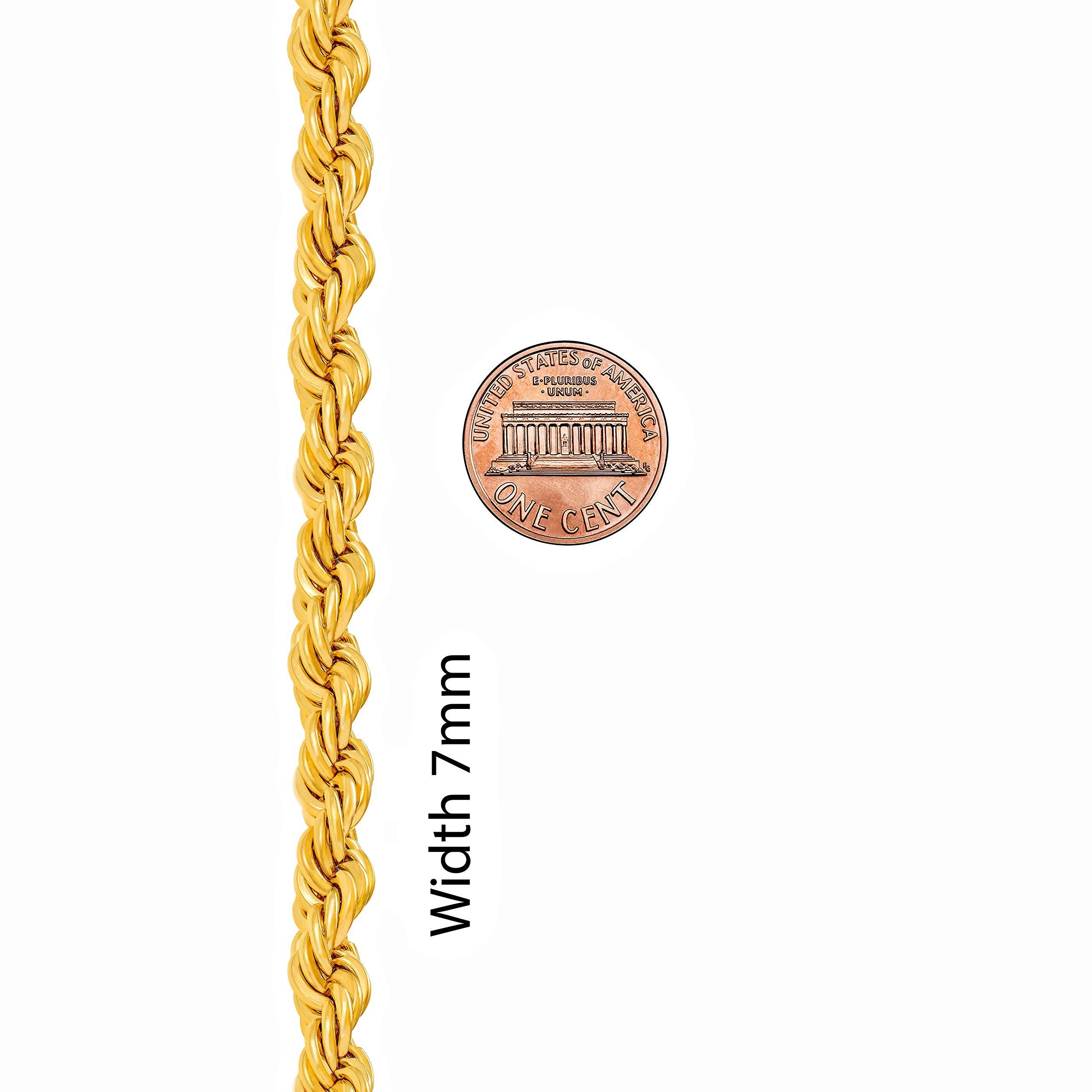 LIFETIME JEWELRY 7mm Rope Chain Necklace 24k Real Gold Plated for Men and Women (22 inches, 1 - Gold Plated, 1)