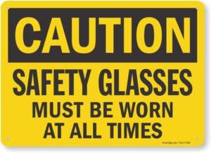 smartsign s-1410-pl-14 "caution: safety glasses must be worn at all times" plastic osha safety sign, 10" x 14", black on yellow