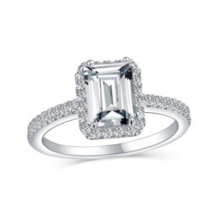 bling jewelry timeless classic elegant 3ct halo aaa cz art deco style clear rectangle emerald cut engagement ring for women cubic zirconia pave thin 1 mm band .925 sterling silver