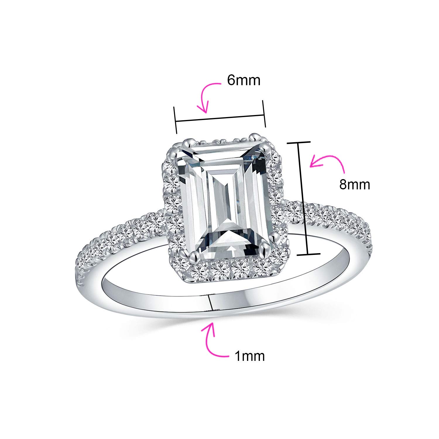 Bling Jewelry Timeless Classic Elegant 3CT Halo AAA CZ Art Deco Style Clear Rectangle Emerald Cut Engagement Ring For Women Cubic Zirconia Pave Thin 1 MM Band .925 Sterling Silver