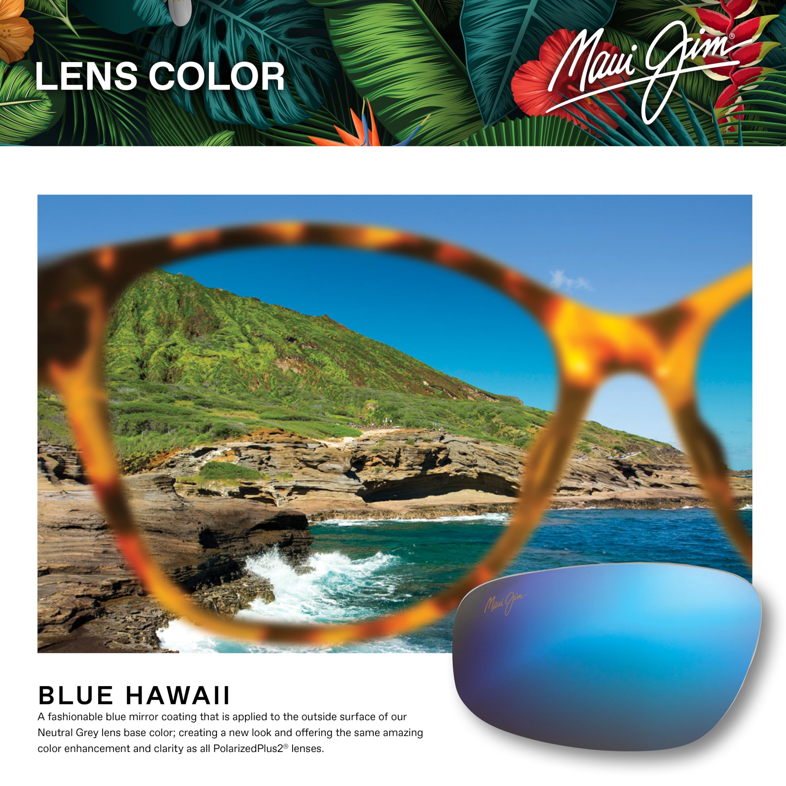 Maui Jim Men's and Women's Mavericks Polarized Aviator Sunglasses, Silver/Blue Hawaii, Medium