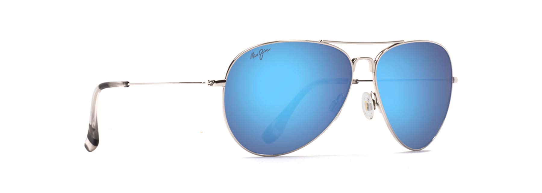 Maui Jim Men's and Women's Mavericks Polarized Aviator Sunglasses, Silver/Blue Hawaii, Medium