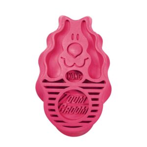 kong zoom groom multi-use dog brush pink