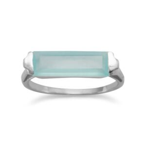 azurebella jewelry green chalcedony bar ring rhodium on sterling silver- nontarnish -9