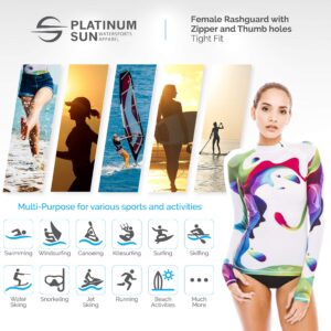 Platinum Sun Rash Guard for Women UPF 50+ SPF & UV Protection Clothing Long Sleeve Top Swim Shirt with Zipper Hiking (Rainbow 50, M)