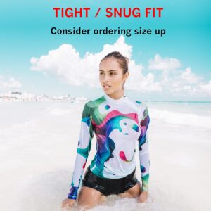 Platinum Sun Rash Guard for Women UPF 50+ SPF & UV Protection Clothing Long Sleeve Top Swim Shirt with Zipper Hiking (Rainbow 50, M)