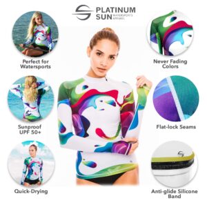 Platinum Sun Rash Guard for Women UPF 50+ SPF & UV Protection Clothing Long Sleeve Top Swim Shirt with Zipper Hiking (Rainbow 50, M)