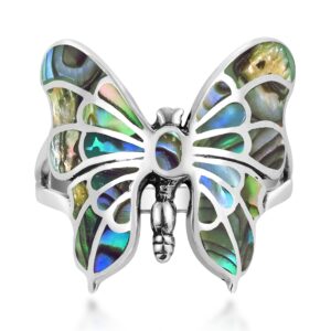 aeravida exotic graceful butterfly abalone shell inlay .925 sterling silver ring | casual comfort fit silver rings for women | butterfly ring | gift for women (8)