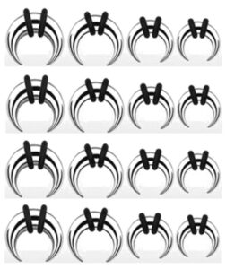 zaya body jewelry 8 pairs steel talons 0g-14g pinchers horseshoes tapers crescents